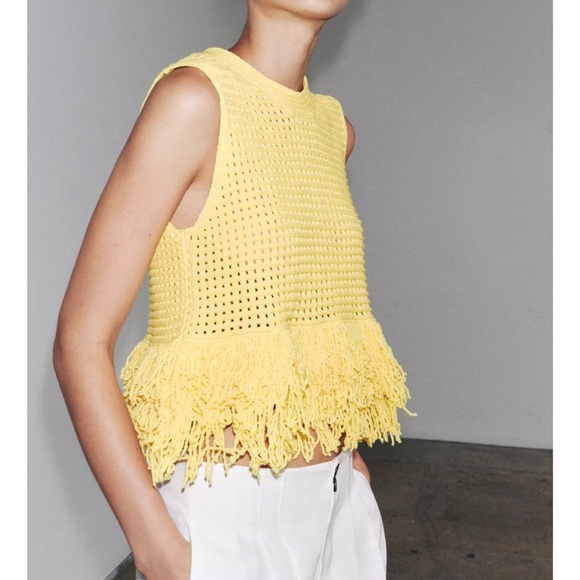 Zara | Tops | Zara Yellow Crochet Fringe Tank Top | Poshmark